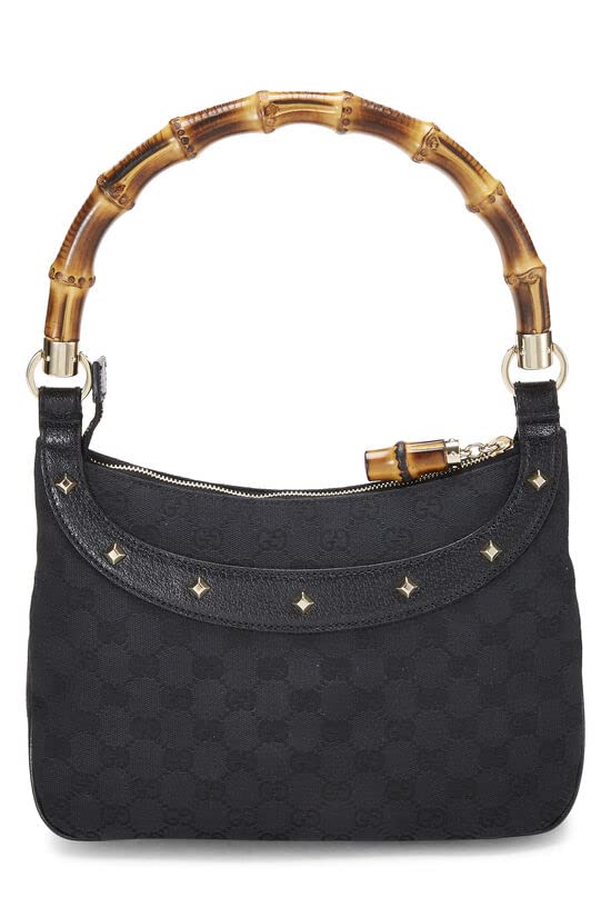 Gucci, Pre-Loved Black Original GG Canvas Bamboo Shoulder Bag, Black