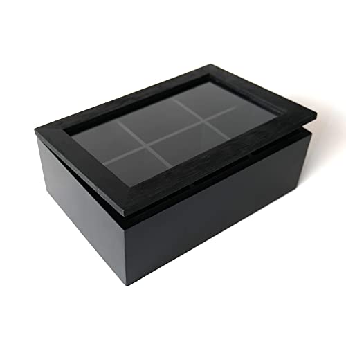 Tea Organizer Wood Box, Tea Storage Bag, Tea Bags Container for Kitchen, Wooden Organizing Box, Decorative Tea Box for Home, Teabags Containers, Gift Organizer for Household (Black Wood Lid)