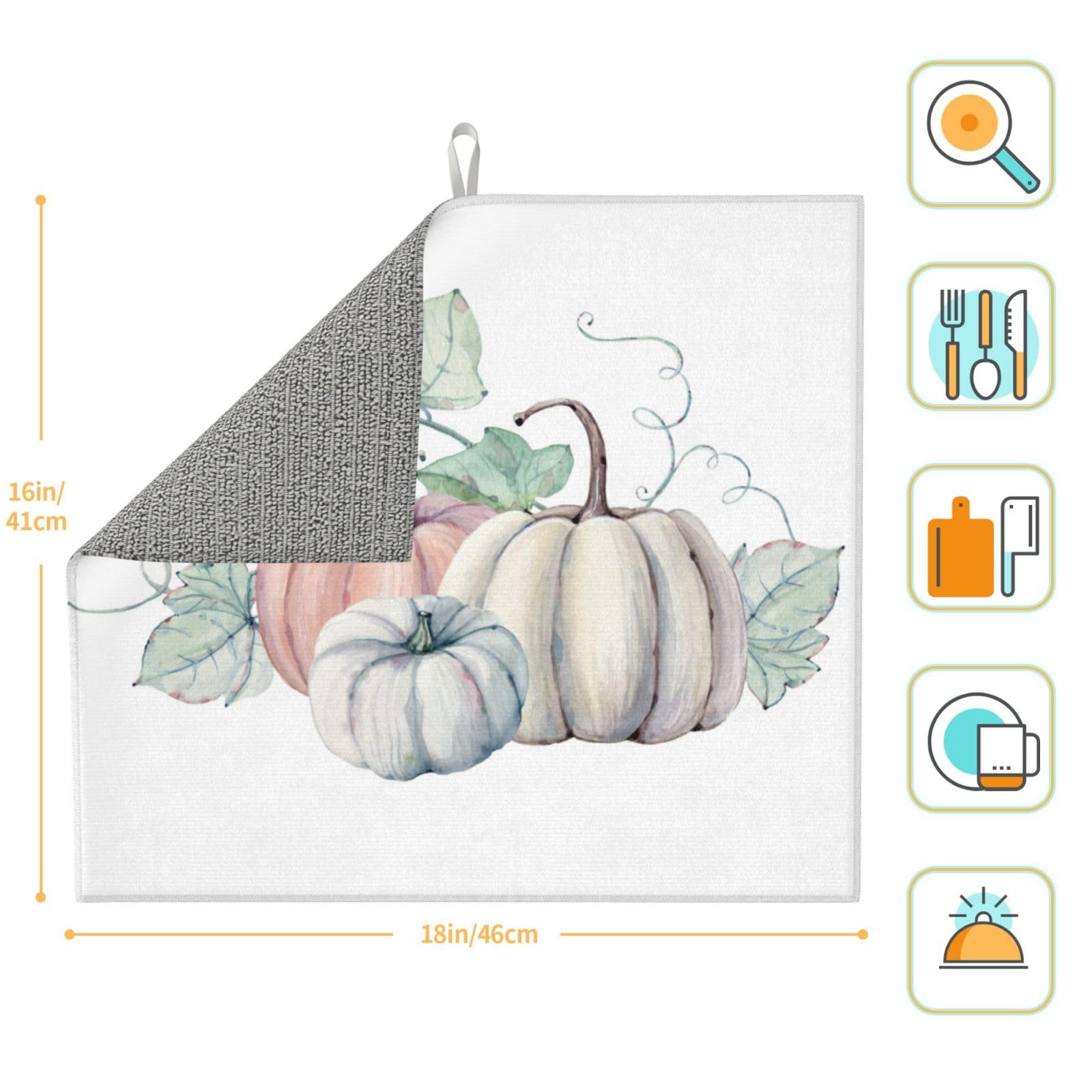Dish Drying Mat Pumpkin Autumn Fall for Kitchen Counter Absorbent 16x18 Inch Microfiber Dishes Plate Glass Dry Draining Pad Reversible Washable