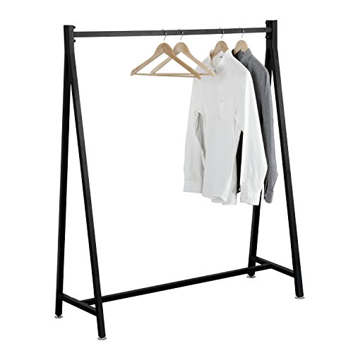 MyGift 47 Inch Modern Black Heavy Duty Metal Wardrobe Clothing Rack - Freestanding Garment Hanger for Bedroom Closet Clothes or Retail Display Stand