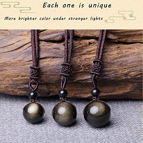 Sinymilk Natural Gold Obsidian Onyx Pendant Rainbow Eyes Beads Lucky Blessing Necklace (20mm)
