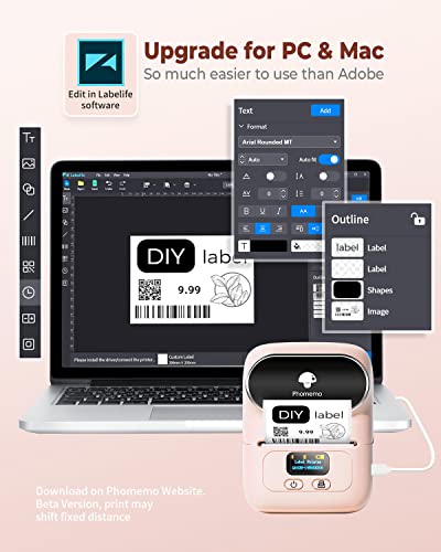 Phomemo Label Printer - M110 Thermal Label Printer, Upgraded Bluetooth Portable Label Maker for Product, Address, Small Business, Sticker, Home, DIY for Phone/Tablet/PC/Mac, with 100 Labels, Baby Pink