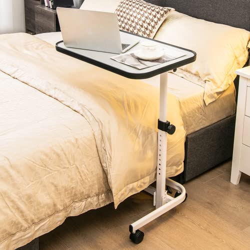 Tangkula Overbed Table with Wheels, Rolling Bedside Table with 9-Level Adjustable Height 29β-37β, Multi-Angle Tilt Tabletop, C Shaped Hospital Bed Table Laptop Desk, Sofa Bed Wheelchair Side Table
