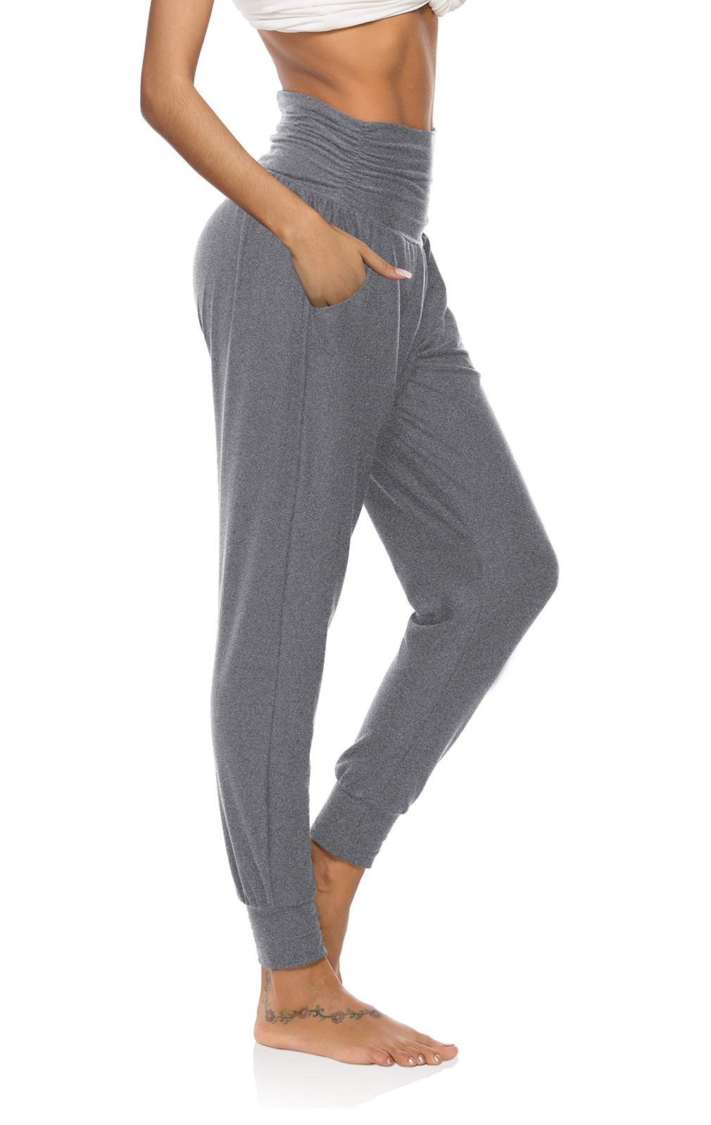 DIBAOLONG Womens Yoga Sweatpants Loose Workout Joggers Pants Comfy Lounge Pants with Pockets Light Gray S