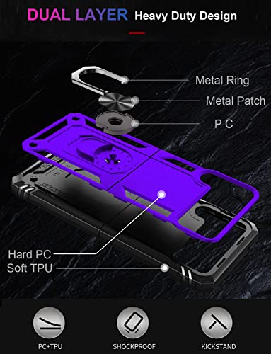 IKAZZ Galaxy Z Flip 3 Case,Samsung Z Flip 3 Cover Military Grade Shockproof Heavy Duty Protective Phone Case Pass 16ft Drop Test with Magnetic Kickstand Holder for Samsung Galaxy Z Flip 3 Purple