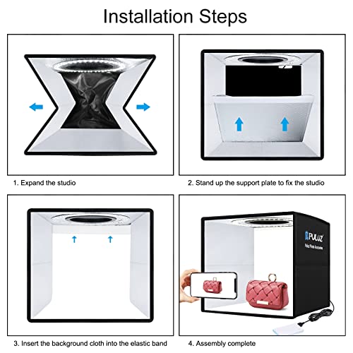 Photo Studio Box, PULUZ Mini Folding Lightbox LED Ring Light Portable Photo Studio Photography Shooting Tent Box Kit 12 Colors Backdrops USB Light Box for Phones DSLR Camera (9.8 x 9.8 inch)