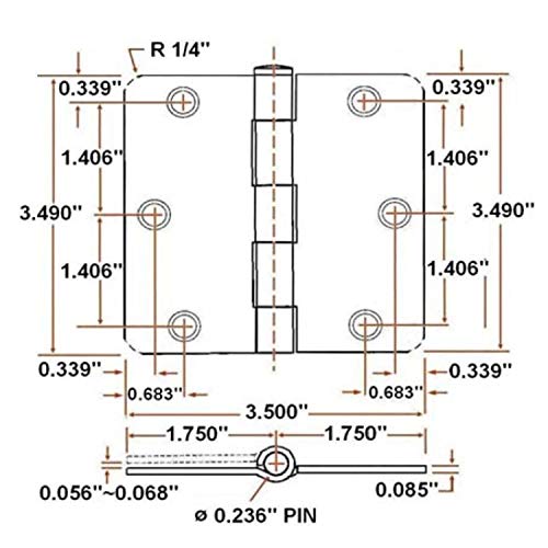 Design House 181388 1/4" Radius Steel Door Hinge Door Hardware Door Hinges for Interior Doors, 3-1/2" x 3-1/2", Oil Rubbed Bronze, (Pack of 10)