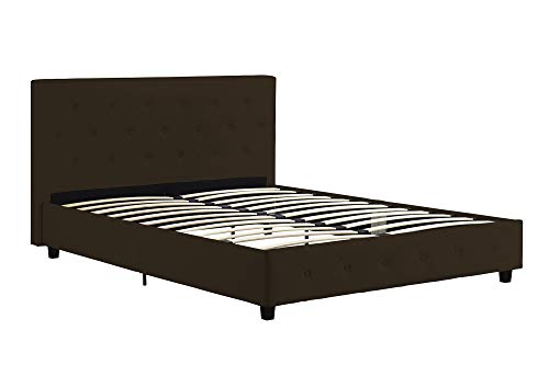DHP Dakota Upholstered Faux Leather Platform Bed with Wooden Slat Support and Tufted Headboard and Footboard - Full Size (Brown)