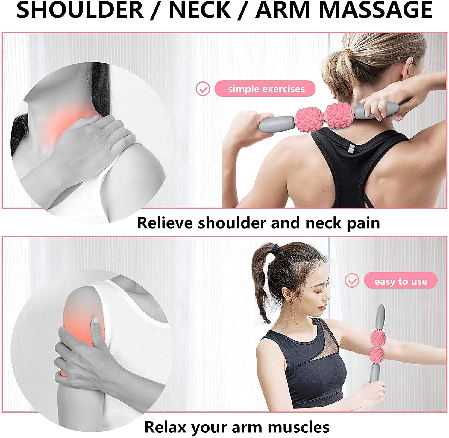 Foam Muscle Roller, Flexible Trigger Point Massage Stick for Calves, Legs and Arms, Self Massager Foam Roller for Relieve Muscle Soreness, Stiffness and Tight Muscles After Workout Exercise Pink