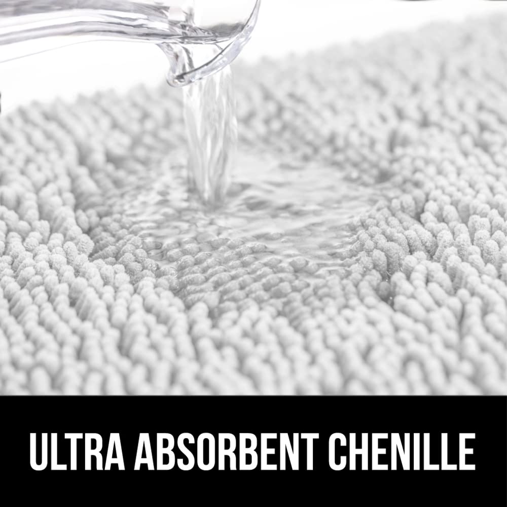 Gorilla Grip Area Rug Set and Bath Rug, Area Rug Set Size 22 x 19 x 15 in, Absorbent Washable Mats, Bath Rug Size 44 x 26 in, Shaggy Machine Washable Mats, Both in White, 2 Item Bundle