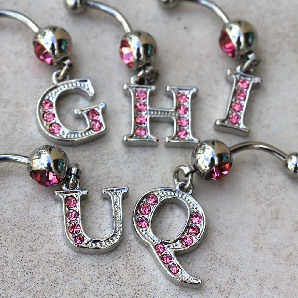 Dynamique 316L Surgical Steel Belly Button Ring With Alphabet Letter Dangle (Sold Per Piece)