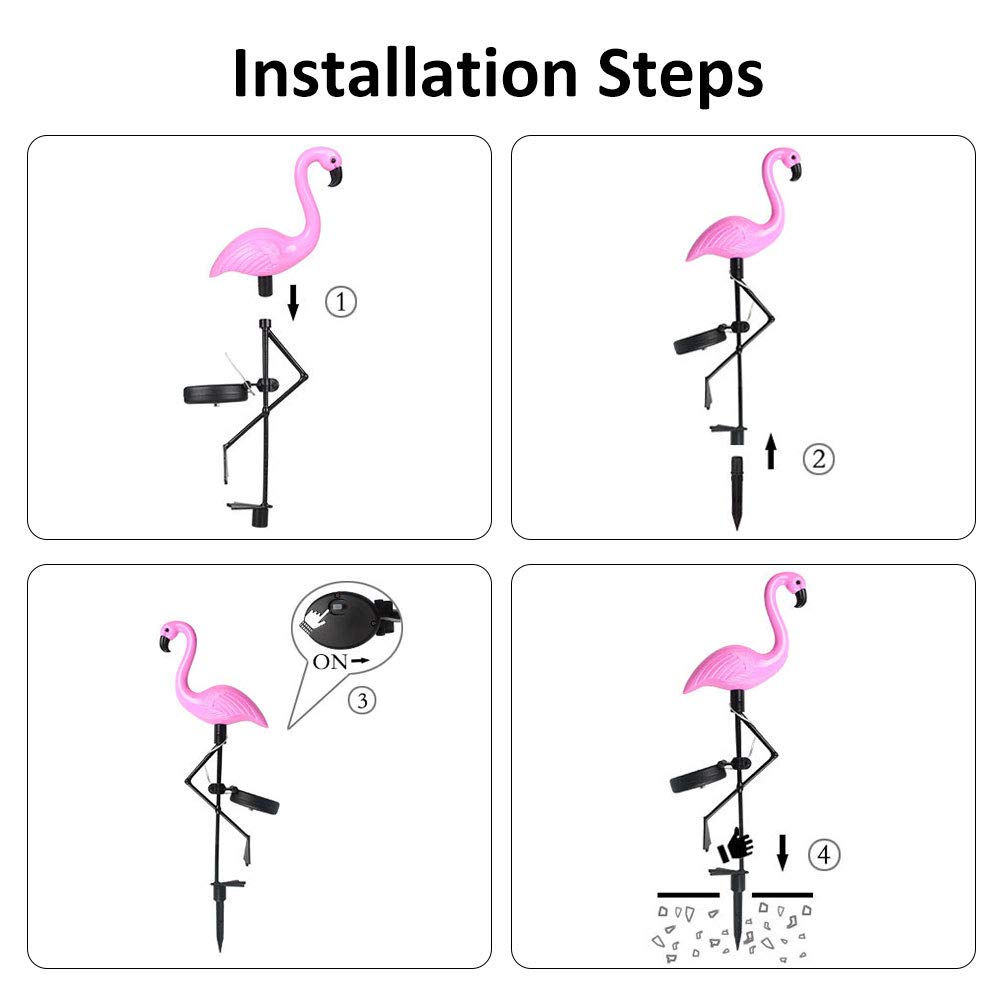 Yosoo- Solar Flamingo Garden Light, 2 Pack Pink Flamingo Solar Powered Outdoor LED Lawn Light Decorative Stake Lamp Pink Flamingo Yard Ornament Stakes for Garden Yard Pathway
