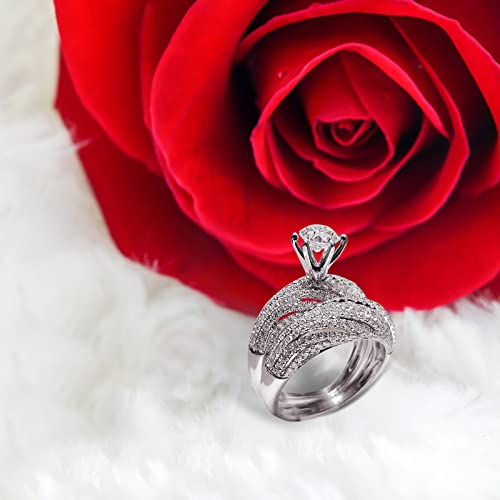 Exquisite Women's Ring Multi-Row Band Ring Pave Diamond Ring Mens And Ladies Couple His & Hers Bridal Matching Engagement Wedding Ring Band Set Cocktail Rings for Couples Valentines Day Gift