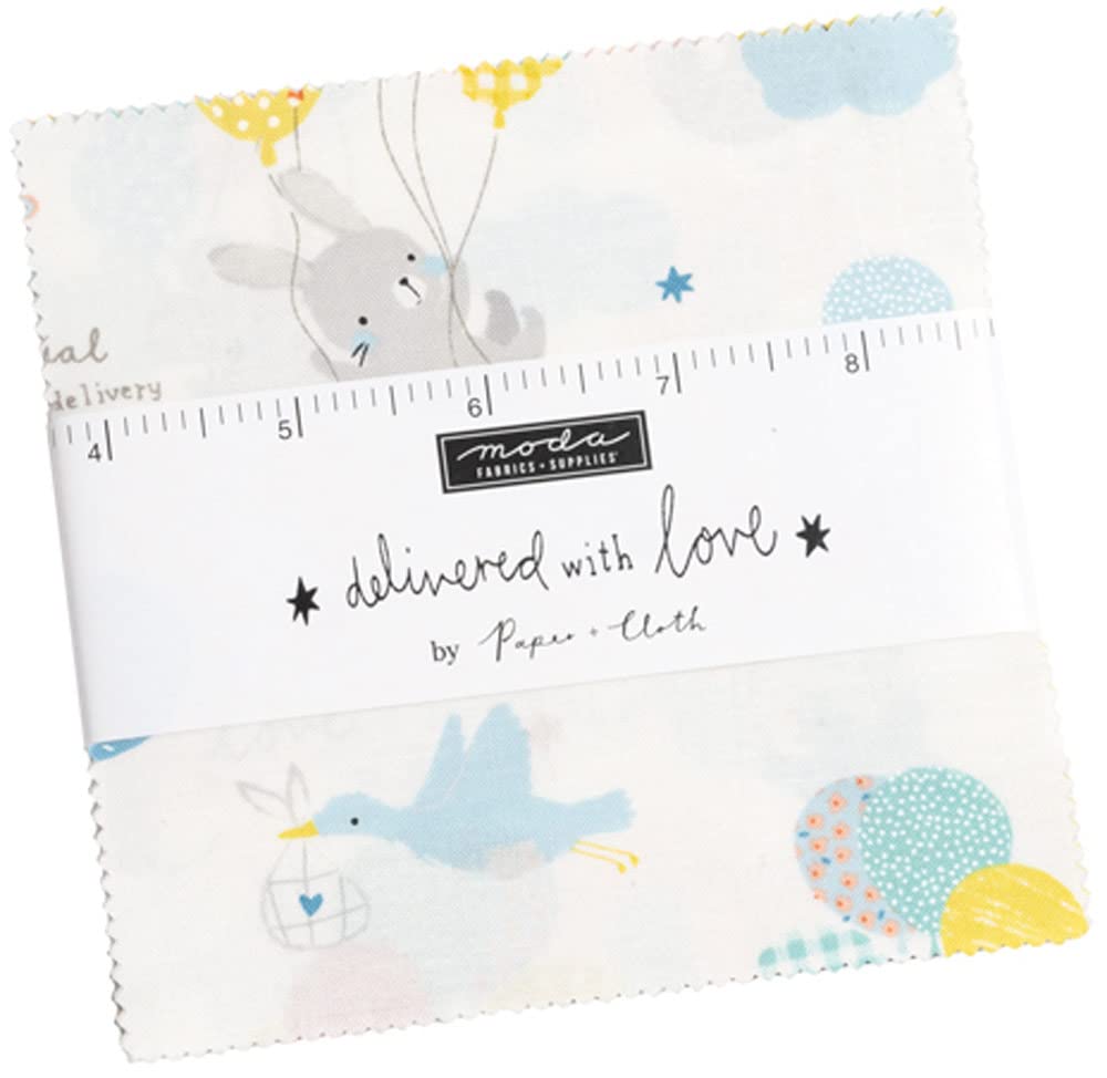 Delivered with Love Charm Pack by Paper + Cloth; 42-5" Precut Fabric Quilt Squares