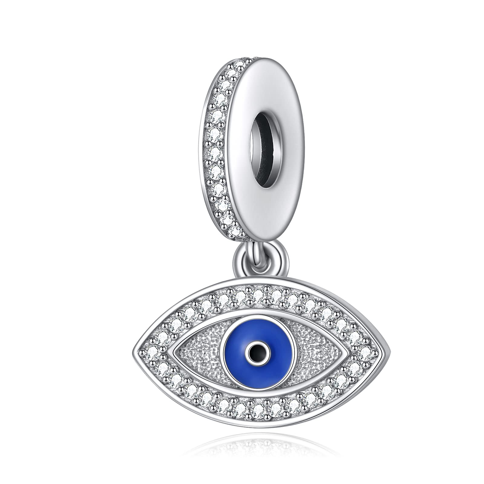 EXRANQO Evil Eye Dangle Charms for Charms Bracelets and Pendant Necklace 925 Sterling Silver Blue Enamel Evil Eye Beads Christmas Gift for Women