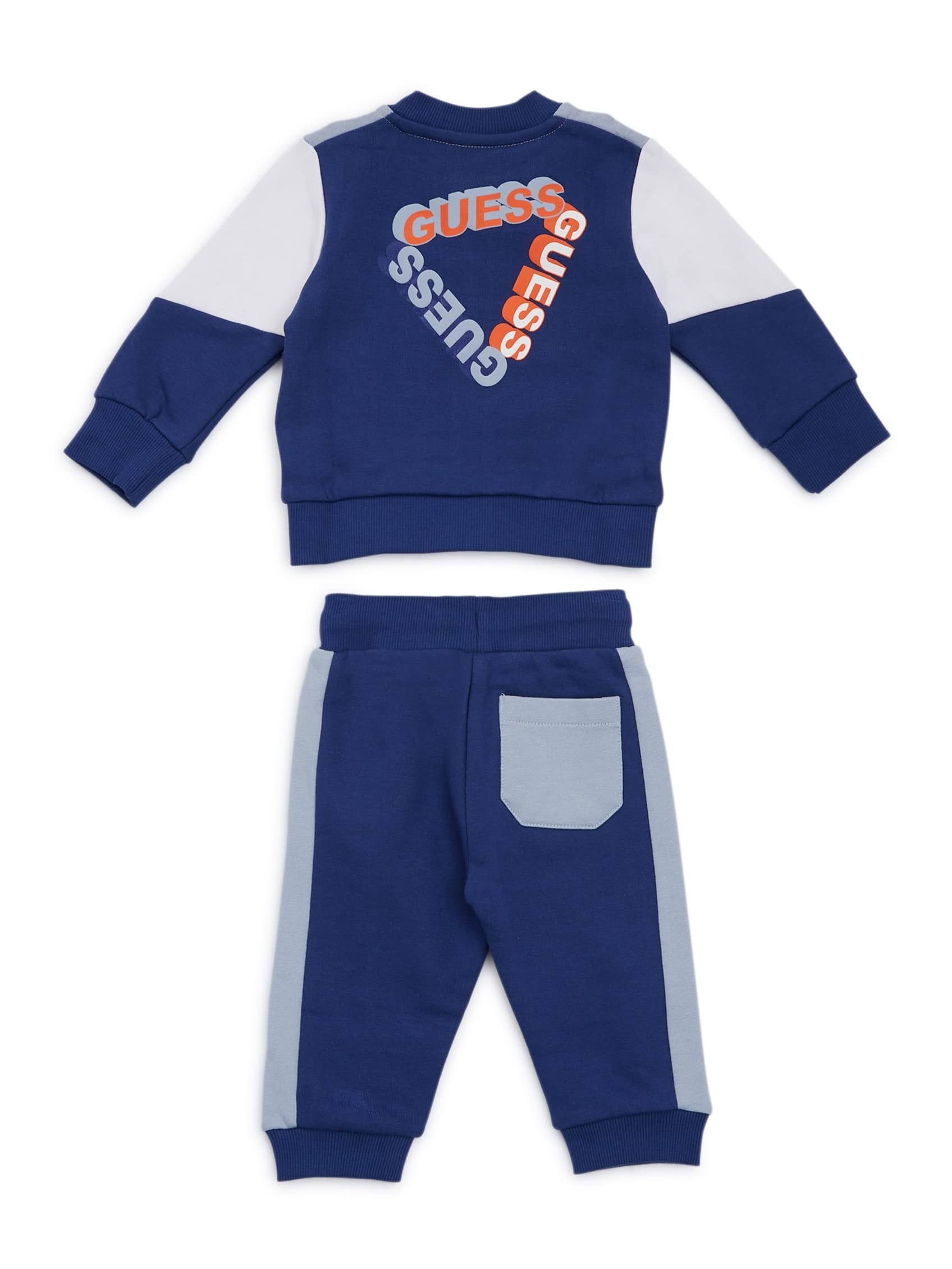 GUESS Baby Boys French Terry Full Zip 2 Piece Playwear Sets, Blue White Combo, 6/9M US