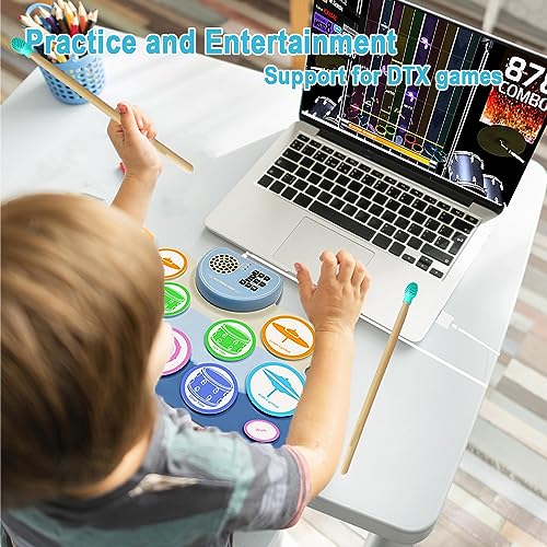 Electric Drum Set, Electronic Drum Practice Pad for Kids & Adult Beginner. Built in Speaker | DTX Games | Headphone Jack | Drum Sticks Cover. Great Digital Drum Kit for Birthday