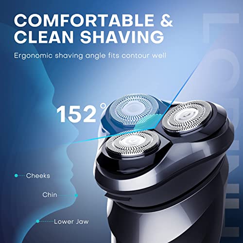 Men's Electric Shaver - LOBINH 3D Rechargeable Waterproof IPX7 Wet & Dry Shaving Electric Razor Rotary Shaver for Men with Pop-up Sideburn Trimmer,1 Hour Fast Charging, LCD Power Indicator - PA188