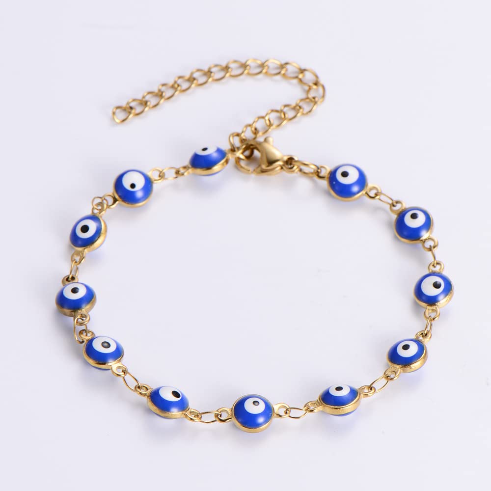 fremskre Evil Eye Bracelets Unique Mini Gold Plated Bracelet for Women - Blue