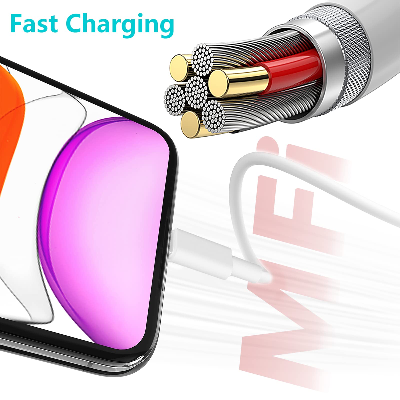 iPhone Charger 6ft 4 Pack Apple MFi Certified Lightning Cable Fast Charging Phone Charger Compatible for iPhone 14 13 12 11 Pro Max XR XS X 8 7 6 Plus SE