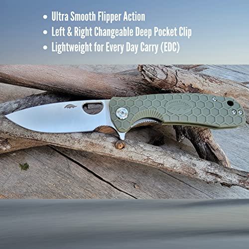Honey Badger Drop Point Pocket Knife - 3.19" Folding Pocket Tactical Knife for Women & Men, Drop Point Blade Camping Knife, Stainless Steel Pocket Knife for Utility Work (Green, 8Cr13Mov, 3.19"/81mm)