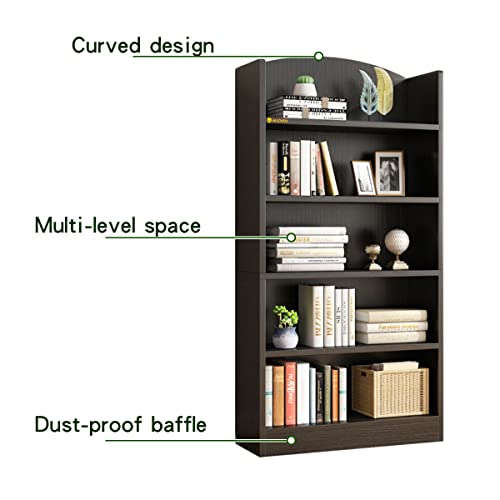 MIN WIN 47.24" Tall Bookcase and Bookshelf, Open Shelf Wood Bookcase with 5-Tier Storage Shelves,Bookshelves Standing Display Shelf Units for Home Office, Living Room, Bedroom, Kitchen,Black Walnut