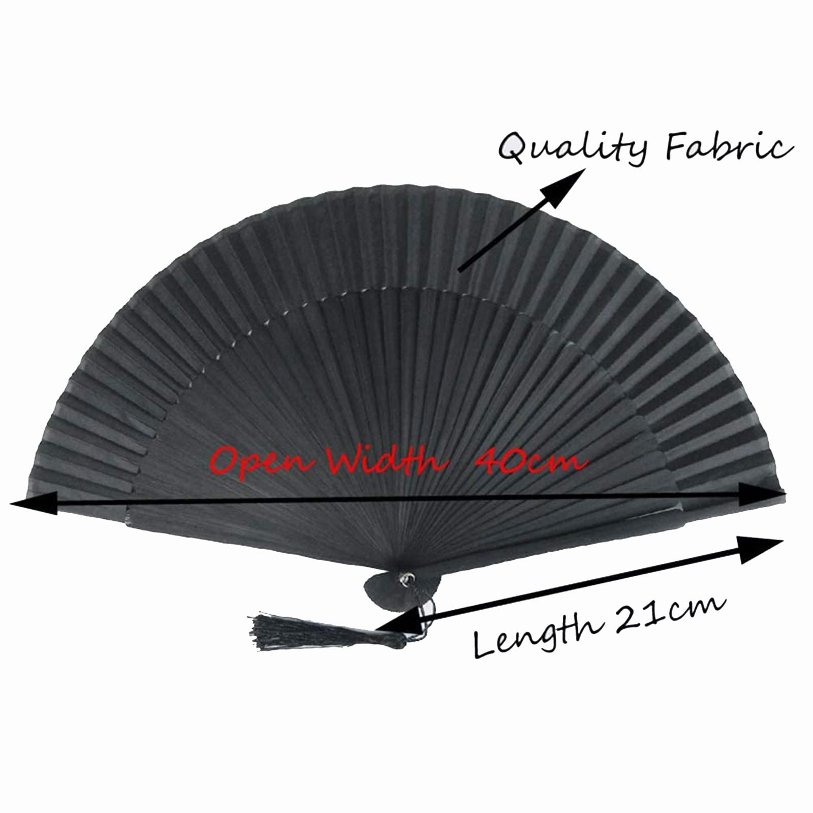 ERTUO Black Hand Fan Chinese Folding Fan Silk Fan Bamboo Fan Retro Women's Men's Suitable as Wedding Gift