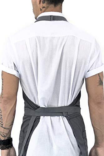Under NY Sky No-Tie Armor Gray Apron – Durable Twill with Leather Reinforcement, Split-Leg – Adjustable for Men and Women – Pro Barber, Tattoo, Barista, Bartender, Baker, Hair Stylist, Server Apron