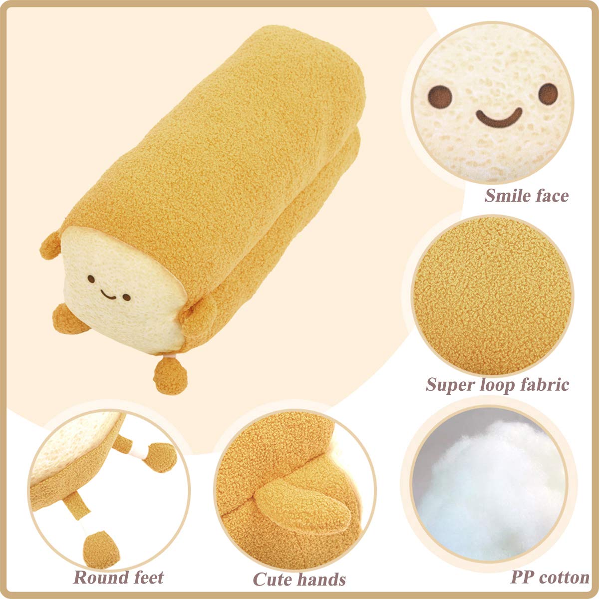 DENTRUN Toast Sliced Bread Pillow,Bread Shape Plush Pillow,Facial Expression Soft Toast Bread Food Sofa Cushion Stuffed Doll Toy for Kids Adults Gift Home Bed Room Decor, Smile, M