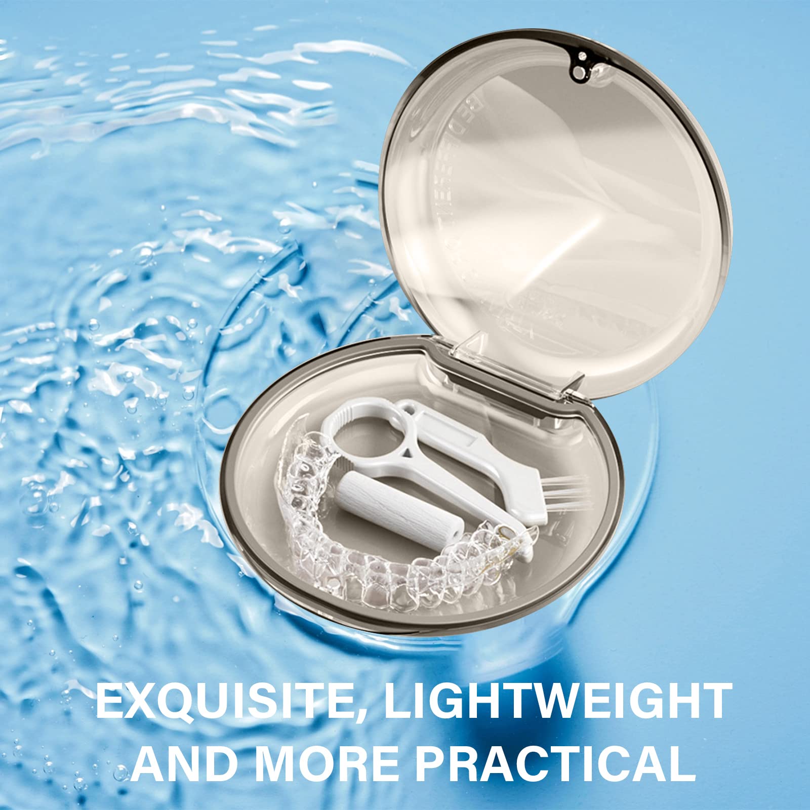 Denture Bath Case Cup, No-Leak Retainer Case, Unique Denture Bath with Drain Tray, Suitable for Dentures, Denture Bridges, Partial Dentures, Traditional Braces, Etc. (small)