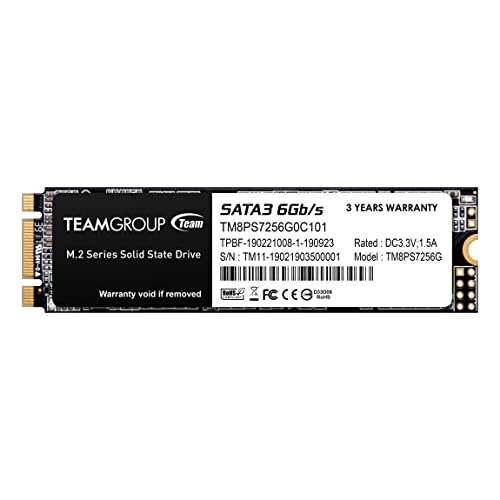 TEAMGROUP MS30 256GB with SLC Cache 3D NAND TLC M.2 2280 SATA III 6Gb/s Internal Solid State Drive SSD (Read/Write Speed up to 500/400 MB/s) Compatible with Laptop & PC Desktop TM8PS7256G0C101