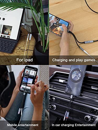 iPhone Headphone and Charger Adapter 2-in-1 Lightning to 3.5mm AUX Audio + Lightning Charger Splitter Dongle for iPhone 14/13/12/11 Pro Max/Pro/Plus/Mini/XR/XS/8/7 Plus-Apple MFi Certified