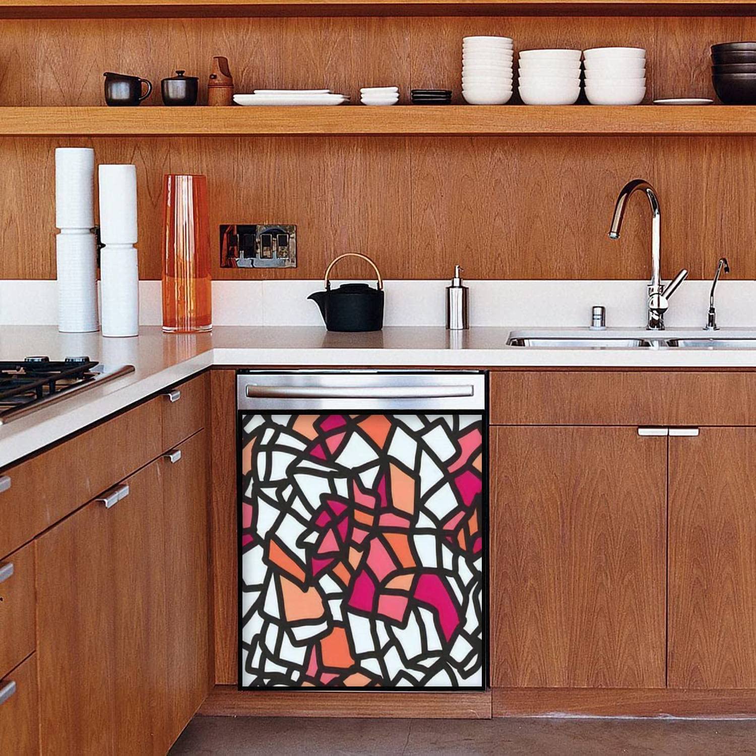 Dishwasher Magnet Cover Abstract Modern Stained Glass Magnetic Refrigerator Stickers Decorative Appliance Cover Fridge Panels Metal Door Garage 23x26in