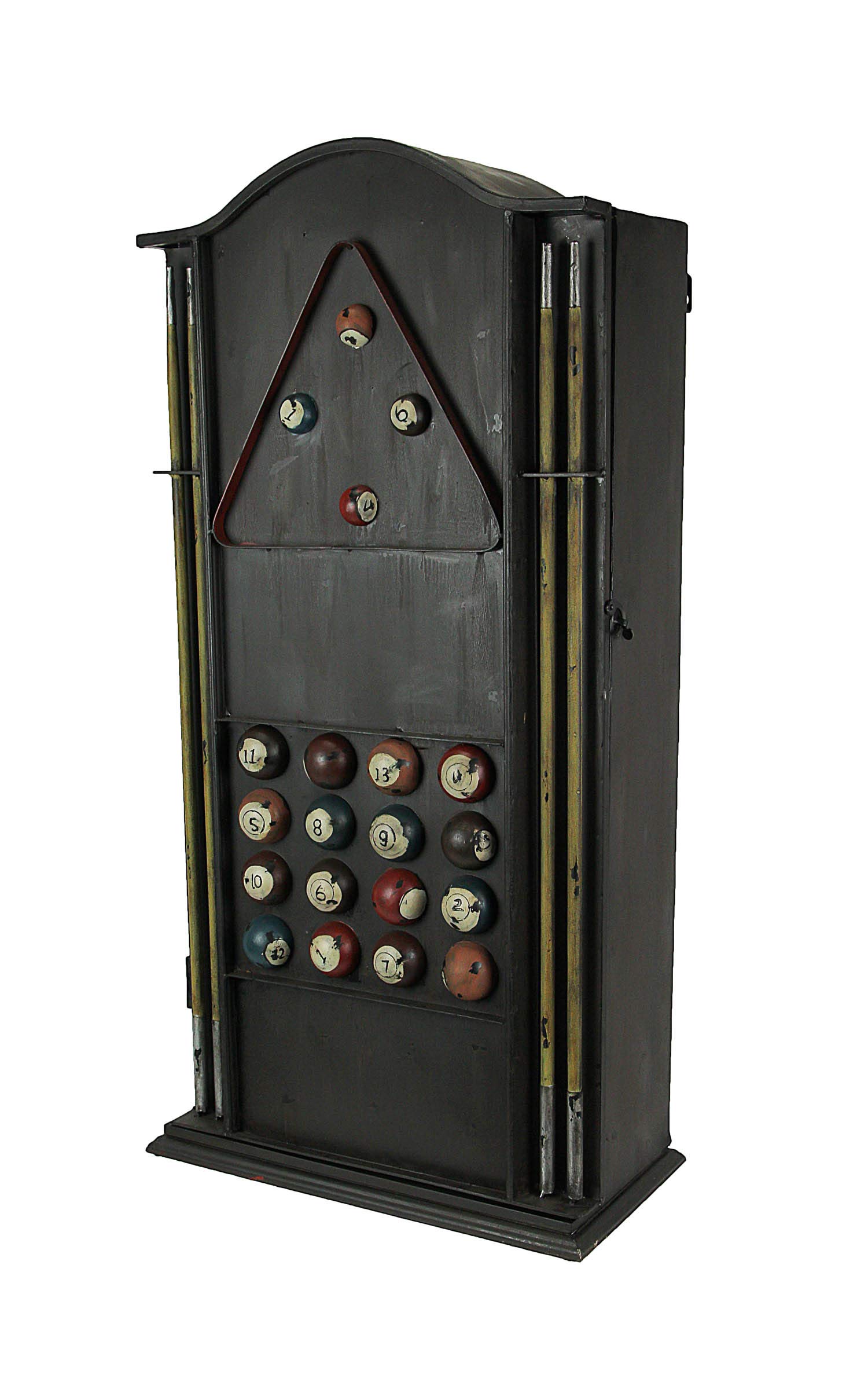 Distressed Finish Black Metal Billiards Pool Table Tabletop Wall Mounted Cabinet