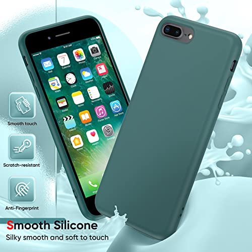 LeYi for iPhone 8 Plus Case: iPhone 7 Plus Case with 2 Pack Tempered Glass Screen Protectors, Shockproof Full-Body Liquid Silicone with Soft Anti-Scratch Microfiber Liner, Greenā¦