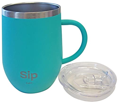 PINK SIP EAZY'S 12oz 18/8 StainlessSteel Insulated Cup, Handle & Lid - Keeps your Drinks Hot up to 6 hours Cold up to 24hour - Coffee, Tea, Beer, Water, Wine - Arrives Boxed for easy Gifting!