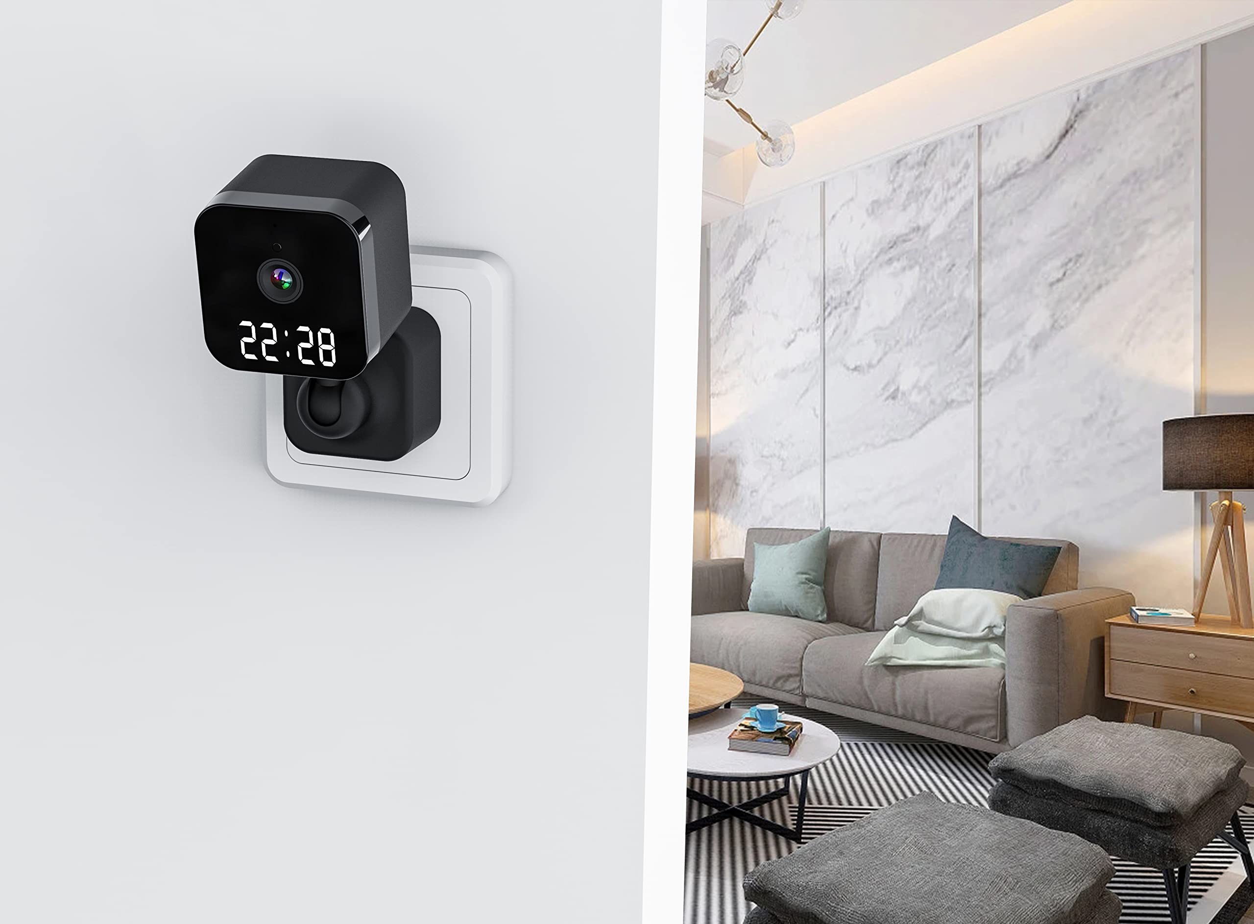 EVERSECU 1080P 2MP Wireless Security Camera with Time Display, Plug & Play, 2 Way Audio, Night Vision, Tuya Smart Life WiFi Clock Camera with Plug Works On Power Outlet/Socket