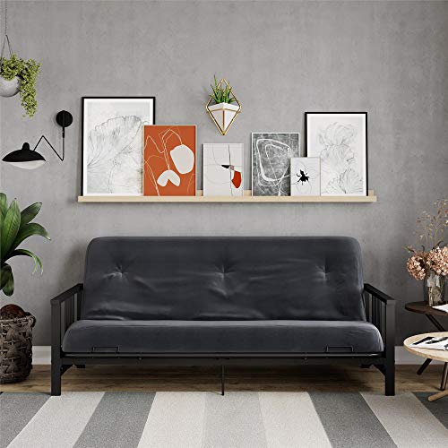 DHP Harlow Futon Set with Metal Bed Frame and 6" Mattress, Full, Gray