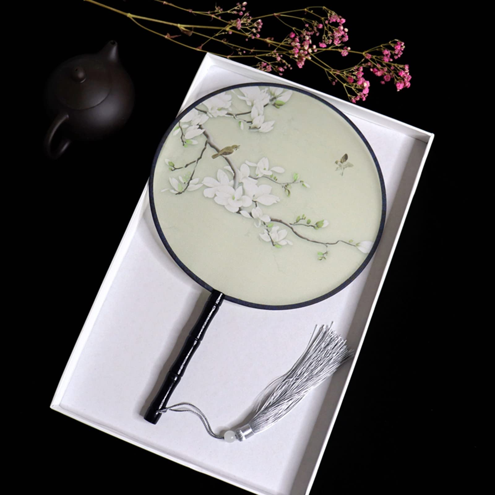 ERTUO Round Hand-held Fan Palace Fan Translucent Silk Fan Chinese Classical Wind Round Fan Costume Catwalk Dance Decoration Fan