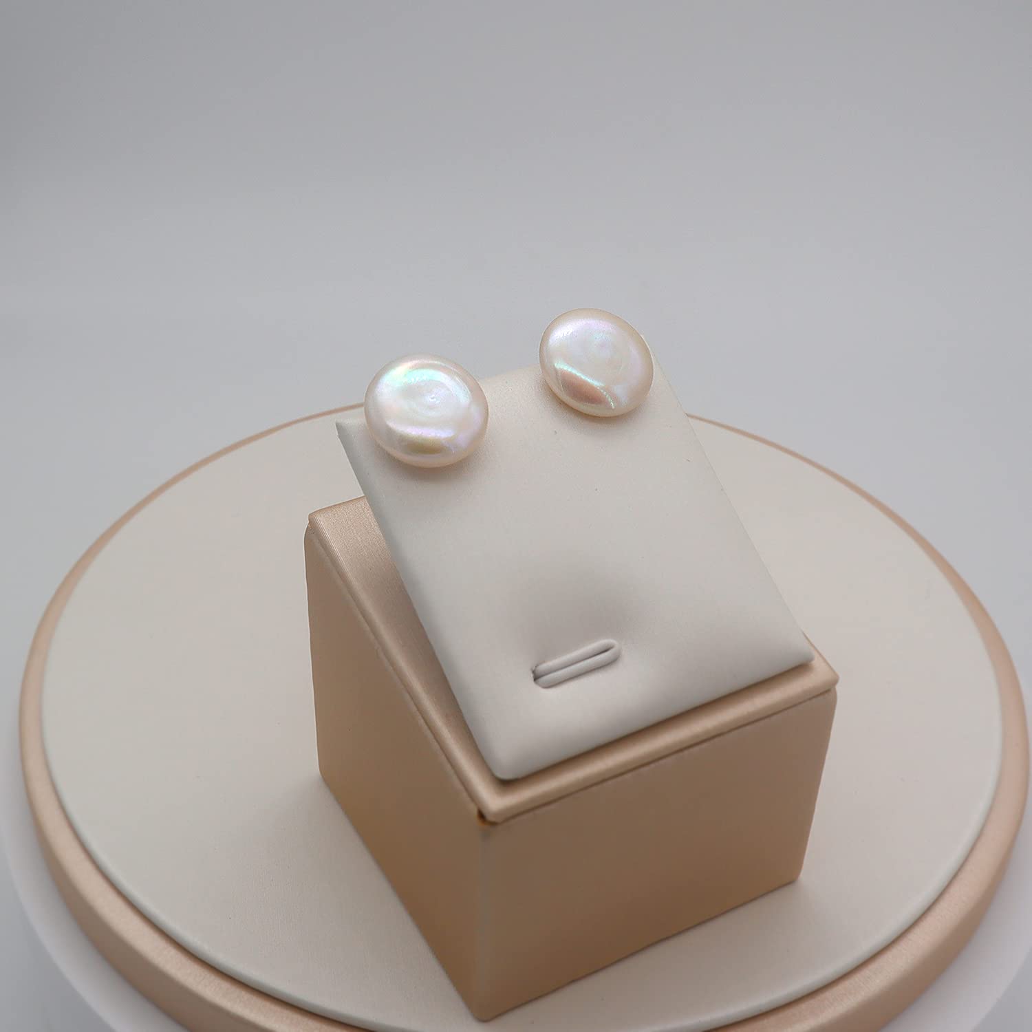 Freshwater Coin Pearl Earrings for Women, Button Shape Pearl Stud Earrings, 13-14mm