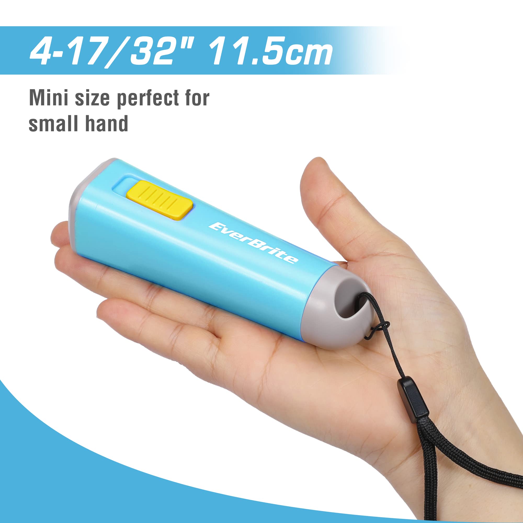 EverBrite Kids Flashlight, Mini LED Flashlight, Plastic Torch Use for Emergencies, Camping, Outdoor with Lanyard 3AAA Battery Included, Blue