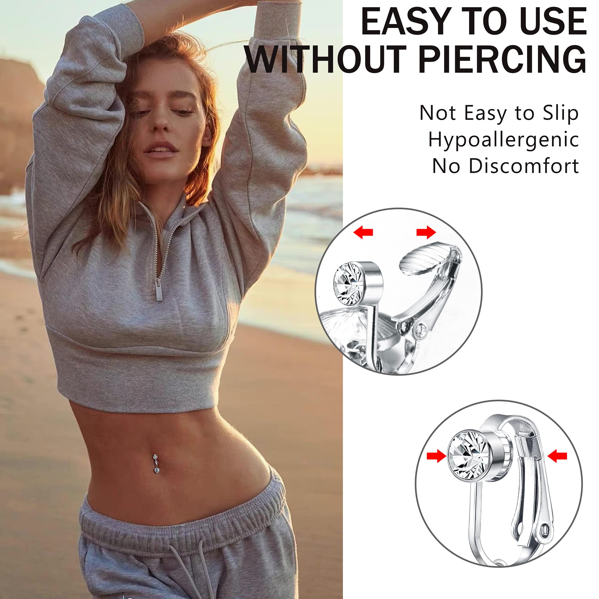 Florideco Fake Belly Ring for Women Navel Ring Non Piercing Clip On Belly Piercing Fake Belly Button Piercing