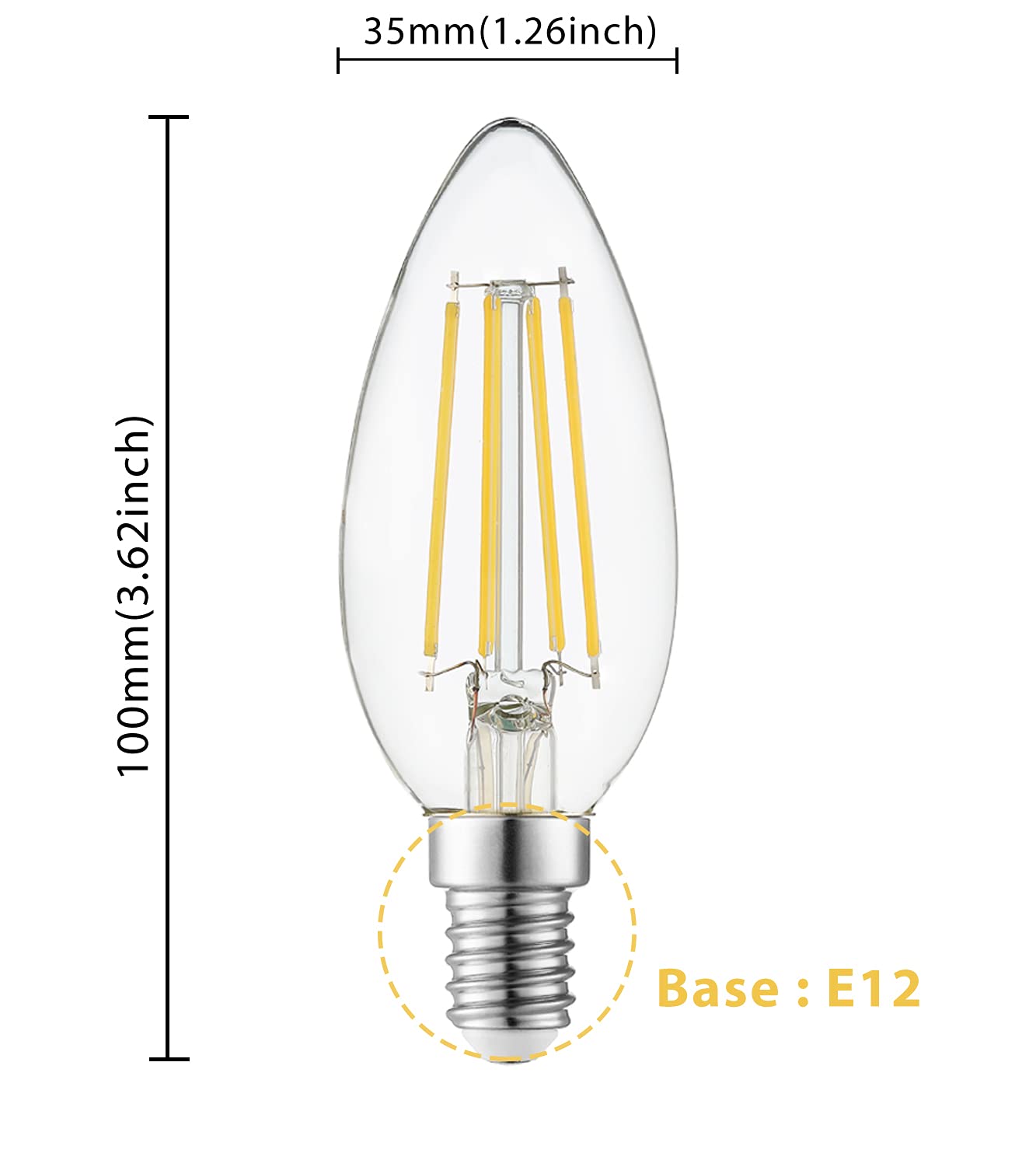 fabuled B11 Dimmable Candelabra LED Light Bulbs,E12 Candelabra Base Led Bulbs,4.5Watts,40Watts Equivalent,Clear Glass Filament Bulbs, 2700K Warm White,6- Pack