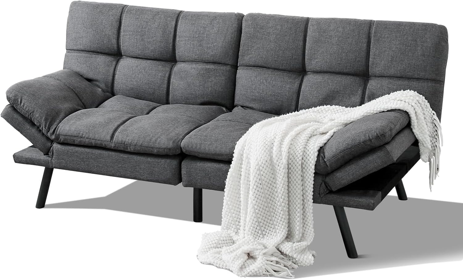 MUUEGM Convertible Futon Couch Bed Sofa,Loveseat Sleeper Sofa Bed Couch,Memory Foam Modern Futon Adjustable Armrest and Backres,Sleeping Sofa for Living Room,Small Space,Apartment Office,Dark Gray