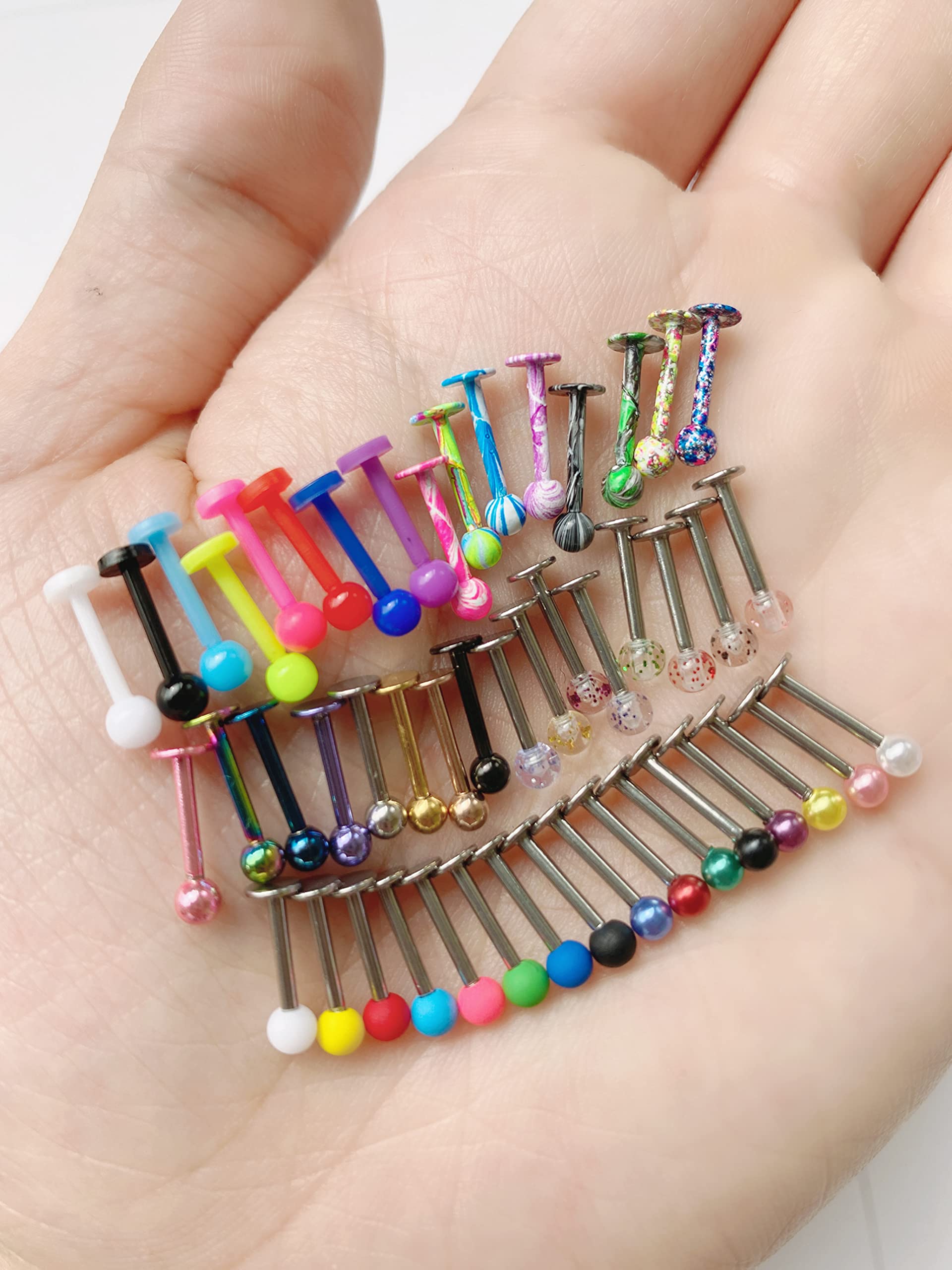 EVELICAL 48Pcs 16G Surgical Steel Lip Rings for Women Acrylic Labret Studs Monroe Conch Cartilage Tragus Helix Earrings Body Piercing Jewelry Style 1 8mm