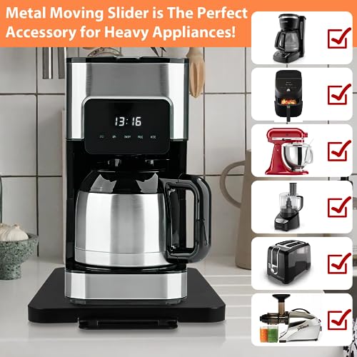 Sliding Tray for Coffee Maker Slider - Coffee Pot Sliders for Counter Heavy Kitchen Appliances, Under Cabinet Rolling Appliance Tray for Countertop Storage Moving with Wheels 9" X 14.5"