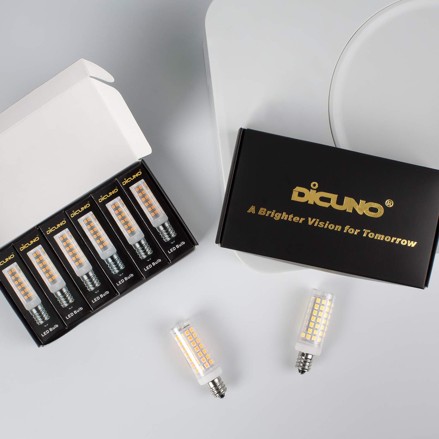 DiCUNO Dimmable E12 LED Bulb 4W (40W Halogen Equivalent), 430LM Daylight White 5000K Ceramic 120V Candelabra Base Light Bulb for Ceiling Fan, Chandelier, Home Lighting (6-Pack)