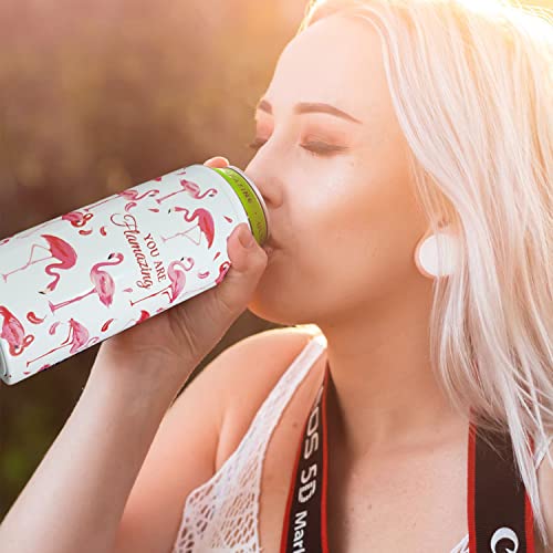 Slim Can Cooler Insulated Skinny Stainless Steel Doucle Freezable Can Cooler Sleeve Hard Seltzer 12 oz Slim Cans (Flamingo)