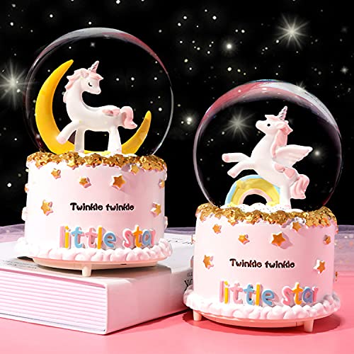 Unicorn Snow Globe, VECU 3.14 Inch Unicorn Music Snow Globes with Automatic Snowfull,Christmas Birthday Gift for Girl Boy