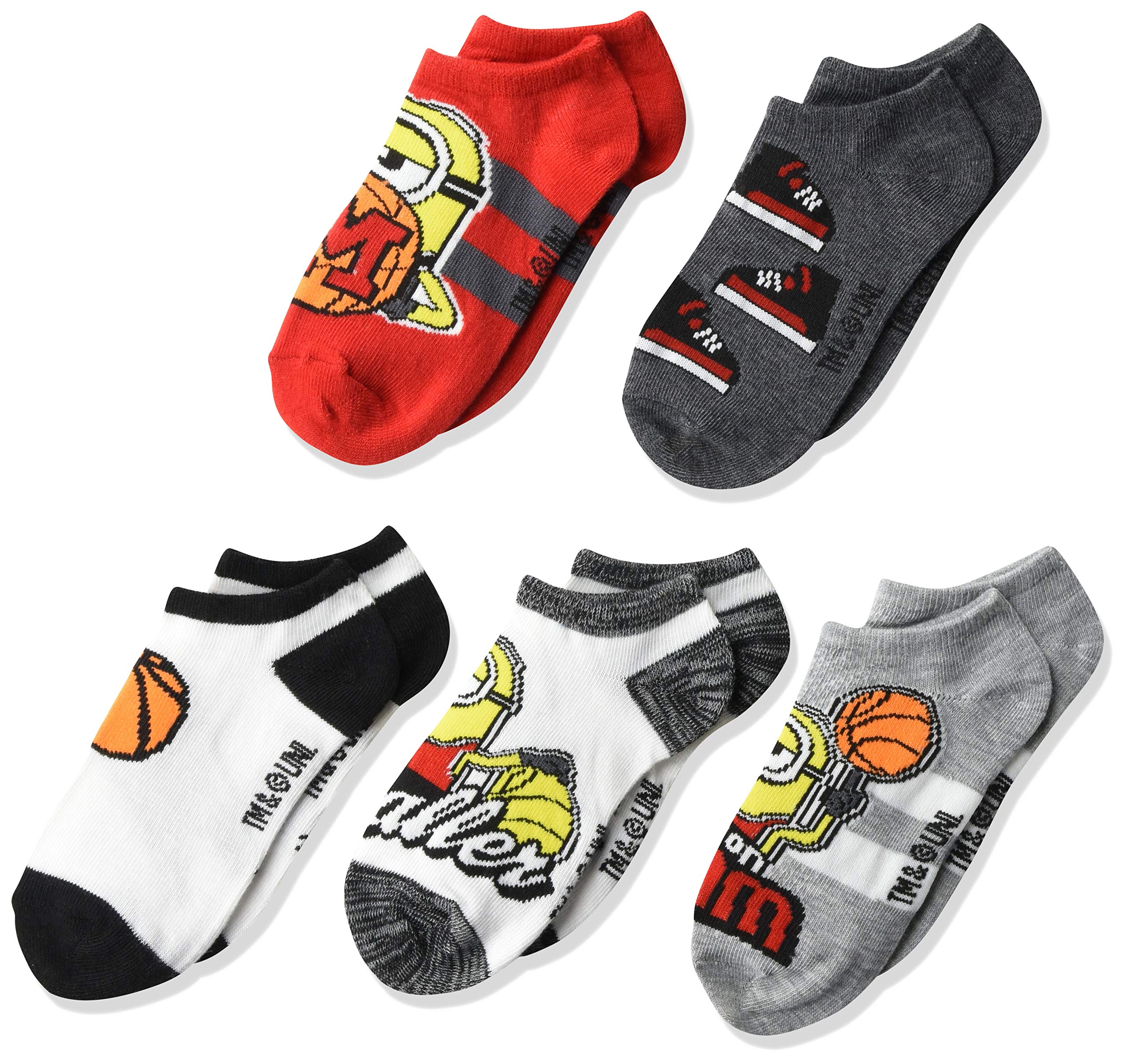 Despicable Me Boys' Minions 5 Pack No Show, Grey Red Multi, Fits Sock Size 6-8.5 Fits Shoe Size 7.5-3.5